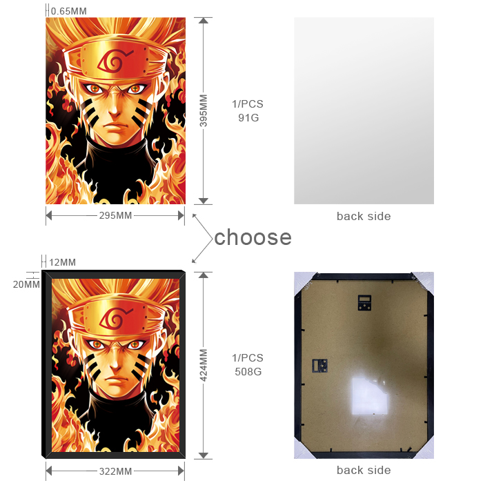 Naruto 3D Lenticular Poster – Kakashi & Sasuke Anime Art with Frame