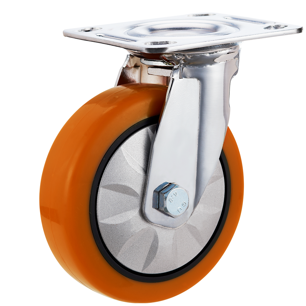 4 Inch Zinc Plated Swivel Orange PU Wheel Medium Heavy Duty Casters for ...