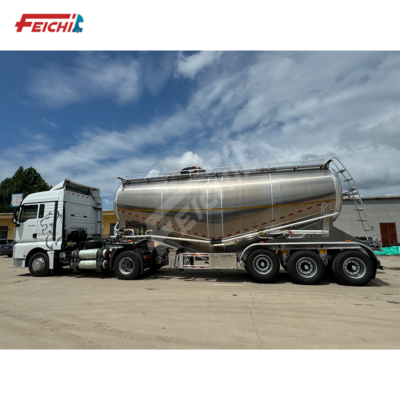 FEICHI 3 Axle 48CBM Aluminium Bulk Powder Transporter Silo Tank Cement ...