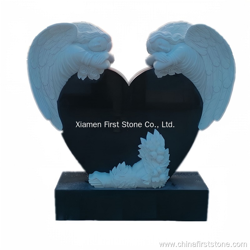 Natural Marble White Crying Angel Statue Holding Black Heart Tombstone ...