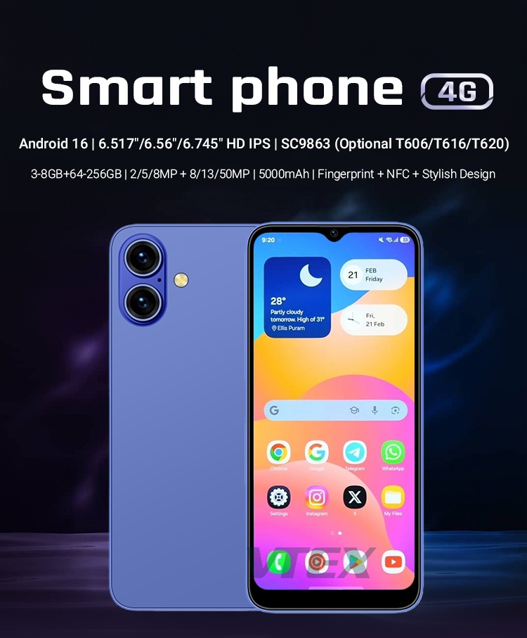 6.5 Inch SC9863 CPU 4G Smartphone HD IPS Display Android 16 5000mAh Big ...