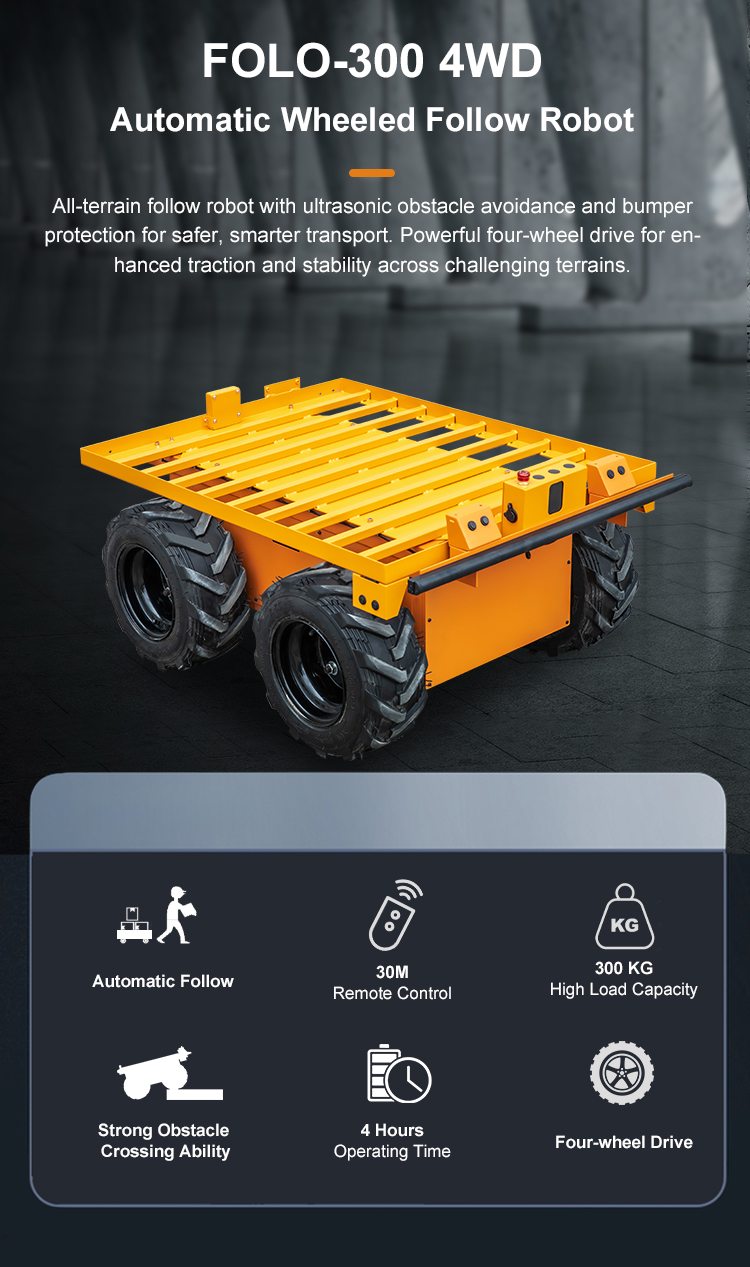 FOLO-300 4WD Automatic Wheeled Following Robot 300KG Heavy-Duty Chassis | FOXTECH ROBOT