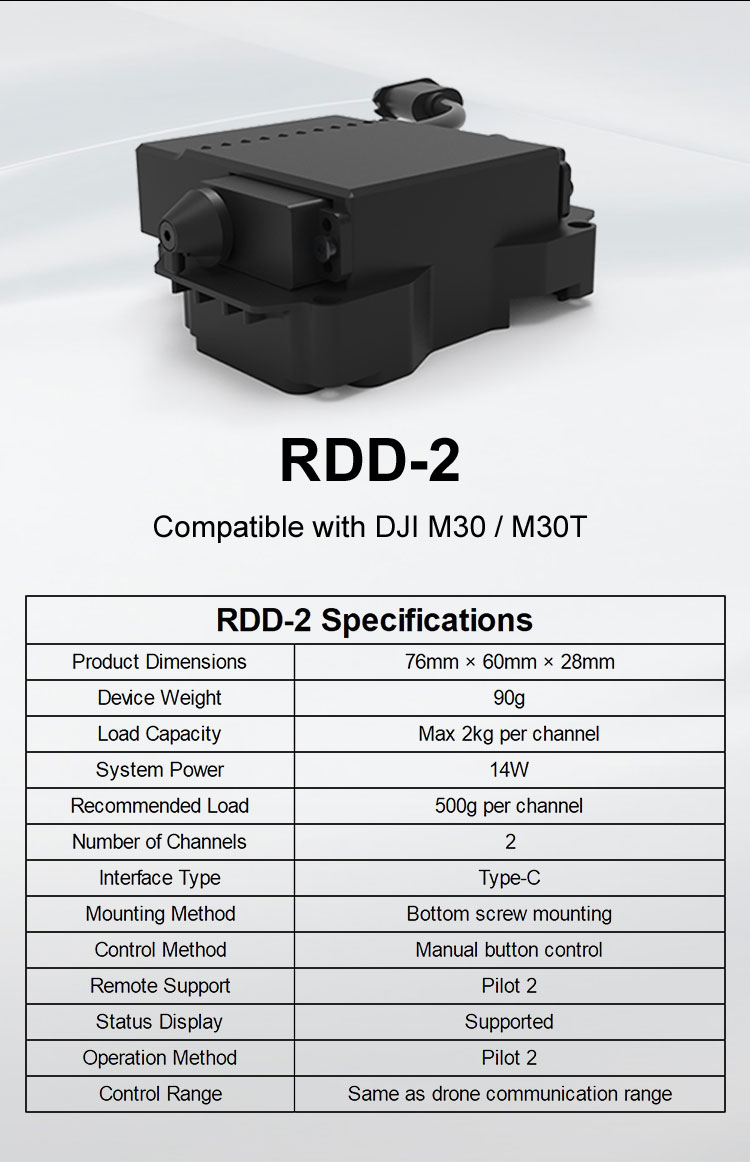 DJI 드론용 RDD-2 페이로드 해제 및 투하 장치 | FOXTECH ROBOT